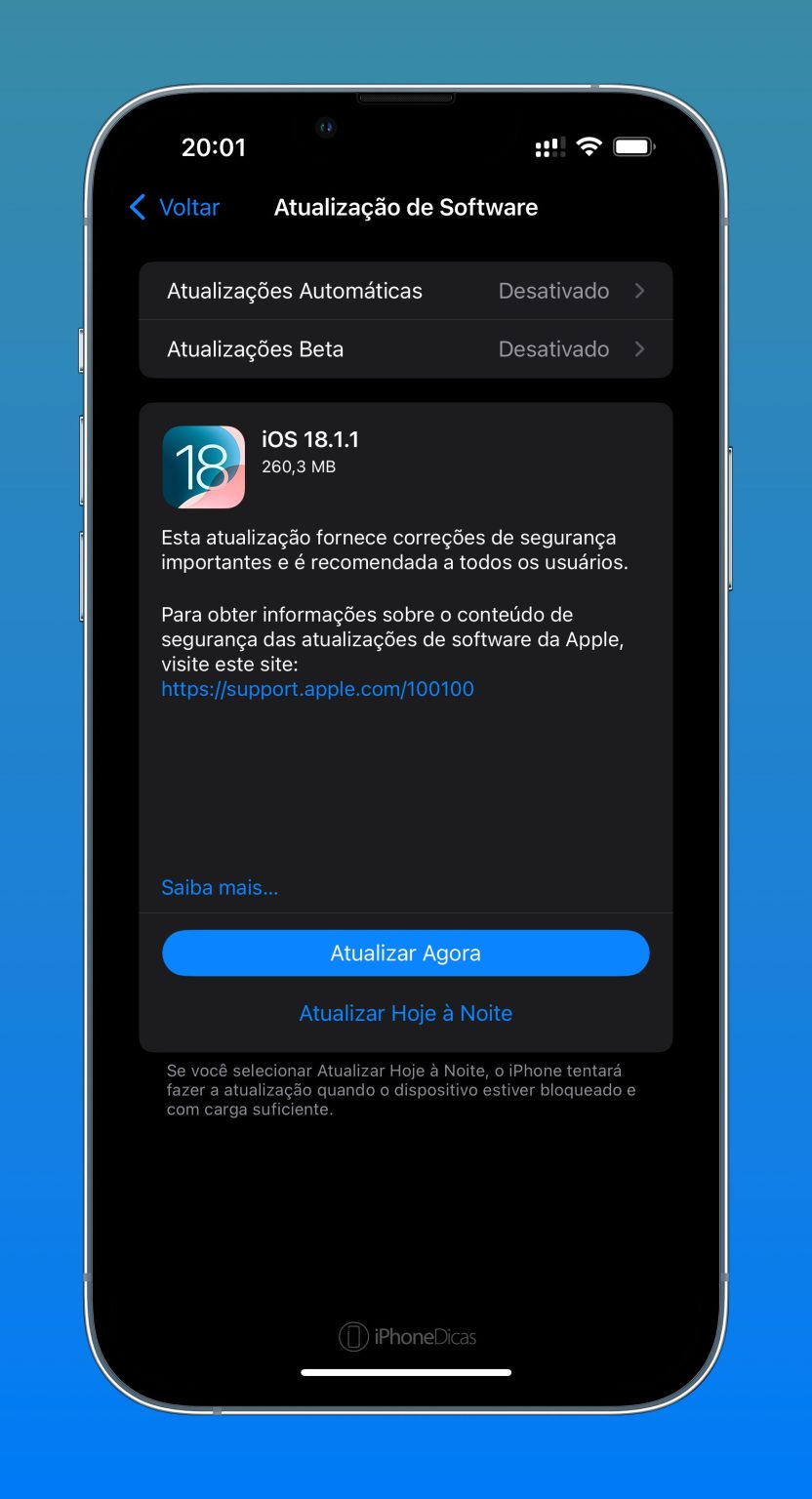 O iOS 18.1.1 está disponível para os usuários | iPhoneDicas